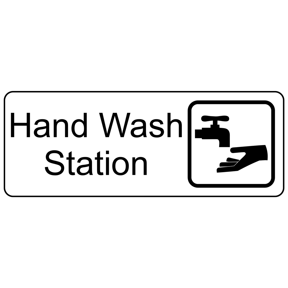 Hand Wash Station Engraved Sign EGRE-373-SYM-BLKonWHT Hand Washing