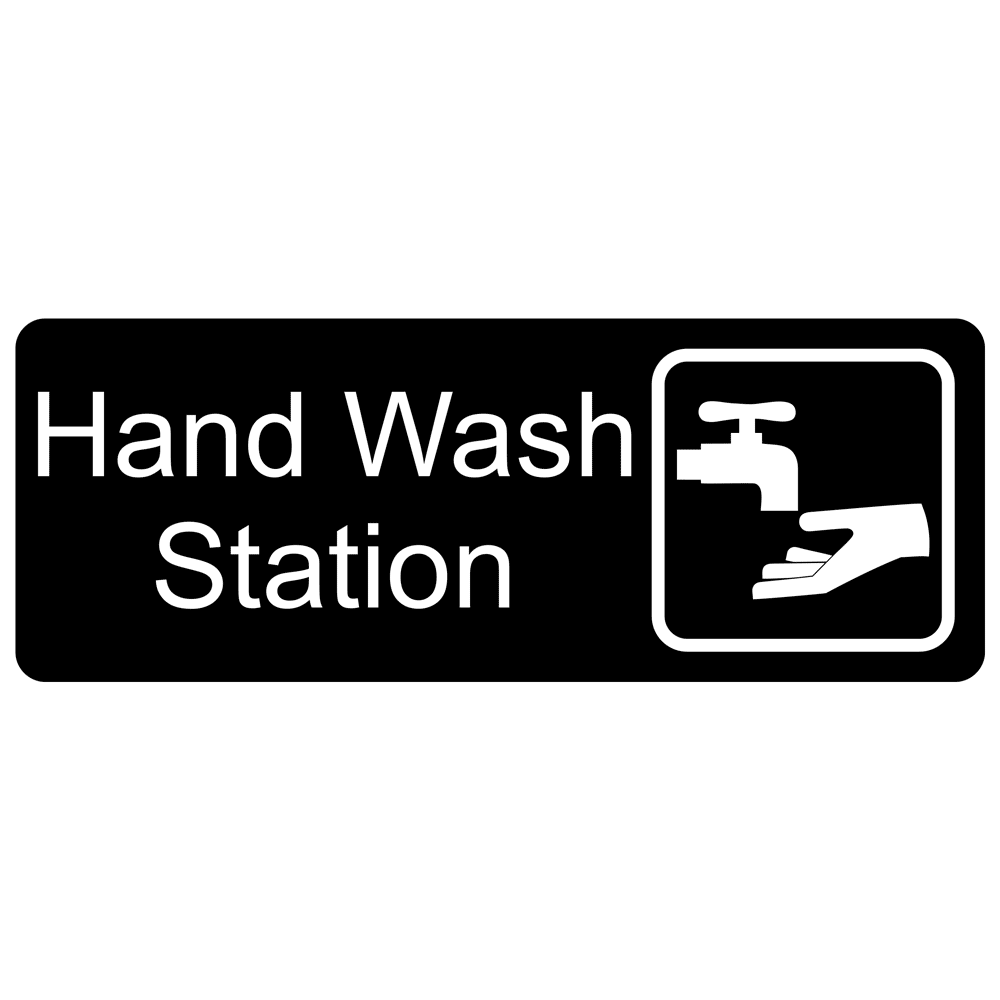 Hand Wash Station Engraved Sign EGRE-373-SYM-WHTonBLK Hand Washing