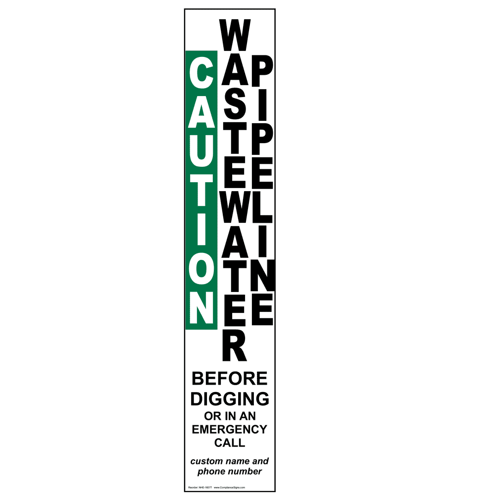 Custom Wastewater Pipeline Call Before Digging Label / Sticker - White