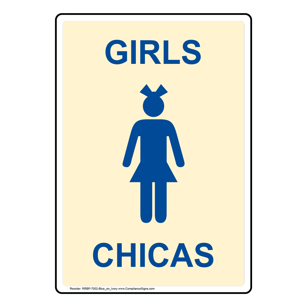 Ivory Girls - Chicas Restroom Sign With Symbol RRBP-7002-Blue_on_Ivory