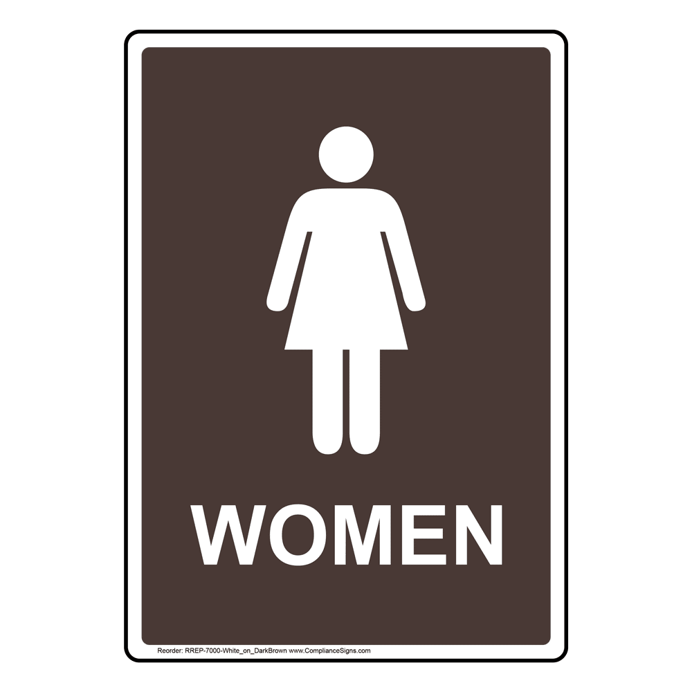 White-On-Dark Brown Women Restroom Door Sign - 6 Sizes