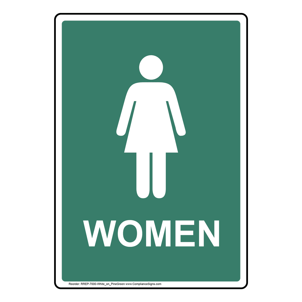 White-On-Pine Green Women Restroom Door Sign - 6 Sizes