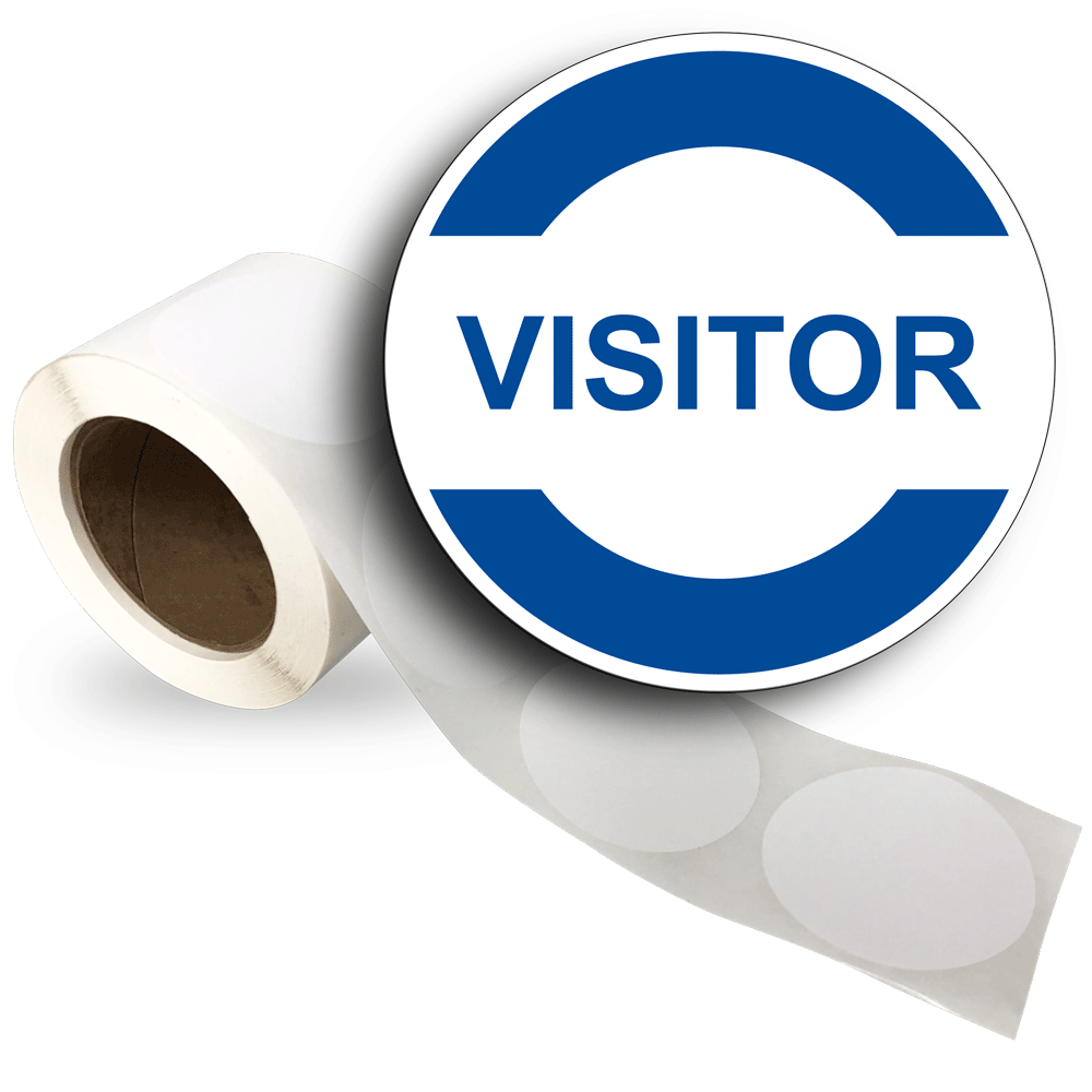 Roll of Round Hardhat Labels - Visitor - Adhesive