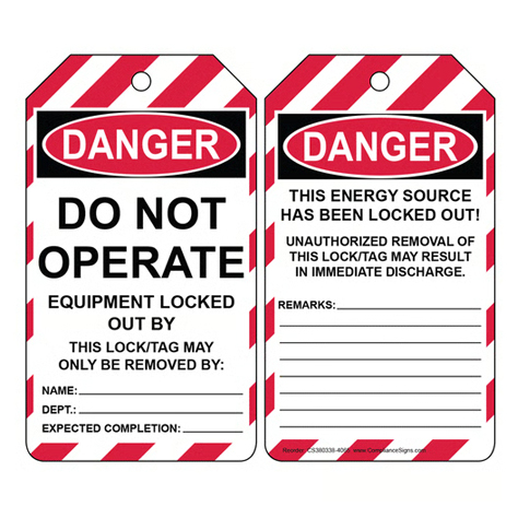 Machine Safety Tags For Equipment Repair - Status - Defects - Tests